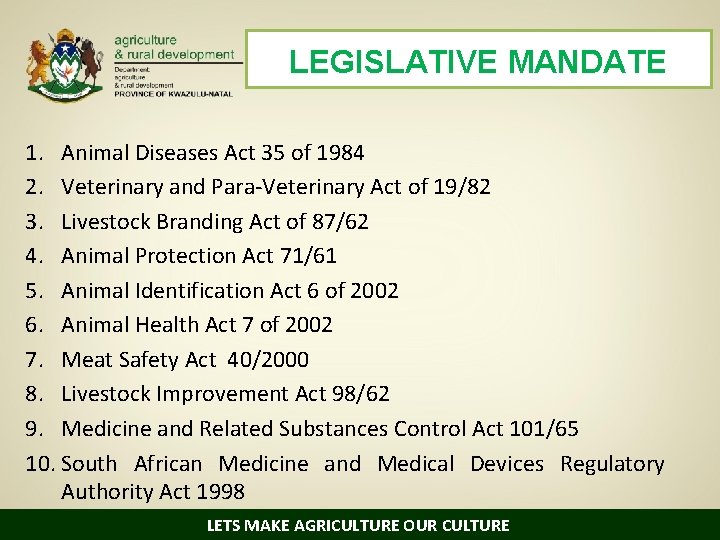 CHIEF DIRECTORATE VETERINARY SERVICES KEY DELIVERABLES MAY 2020