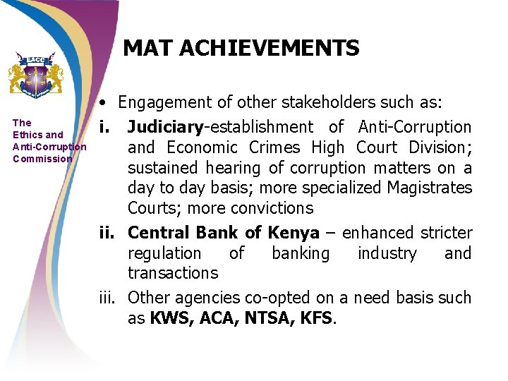 MULTIAGENCY TEAM MAT APPROACH The Ethics and AntiCorruption