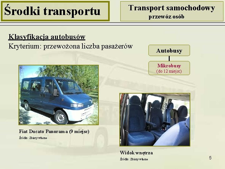 rodki transportu Transport samochodowy przewz osb Pojazdy samochodowe