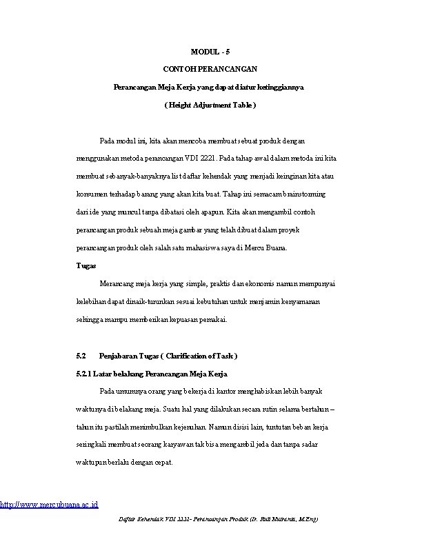 MODUL 5 CONTOH PERANCANGAN Perancangan Meja Kerja yang