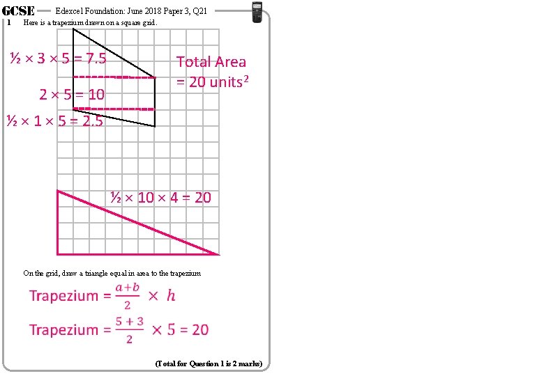 Trapezium Area Foundation GCSE Questions These questions are