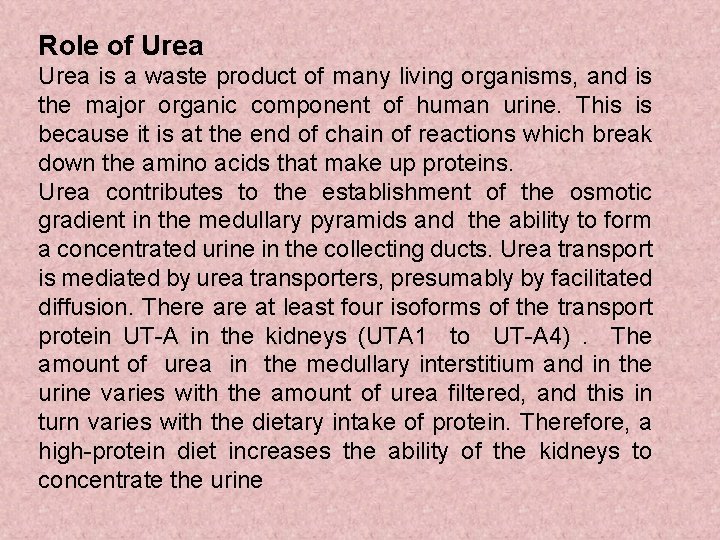 Role of Urea is a waste product of