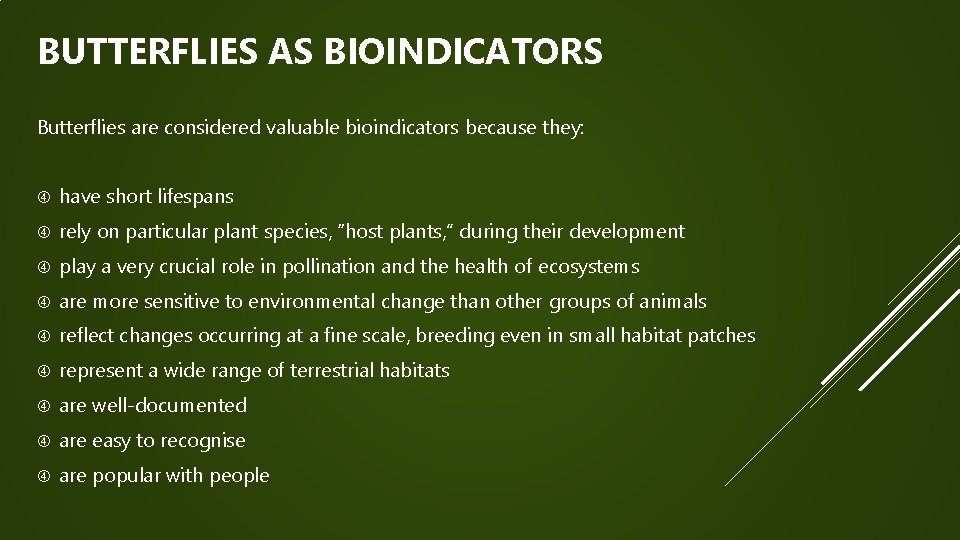 BUTTERFLY MONITORING PRINCIPLES AND METHODOLOGY Husein Zorkot HHI