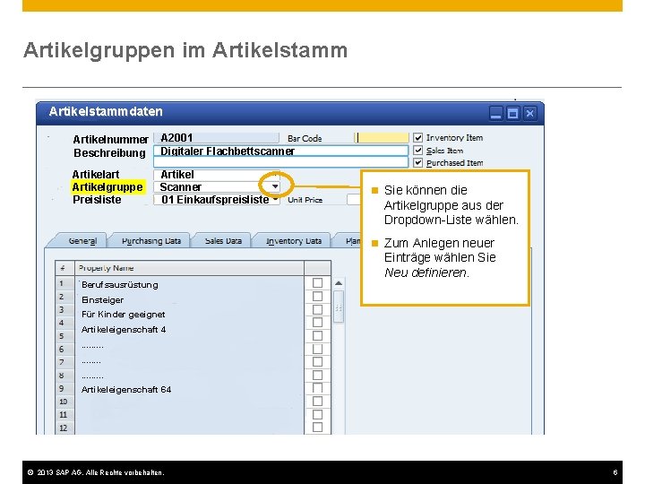 Artikel Festlegen von Artikelgruppen SAP Business One Version