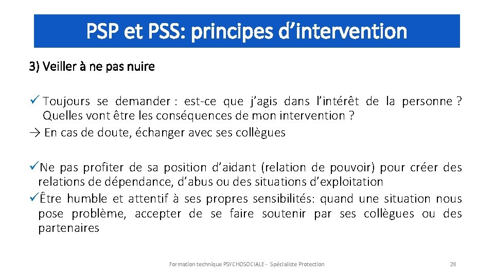 Cycle de formation Prise en charge PSP PSS