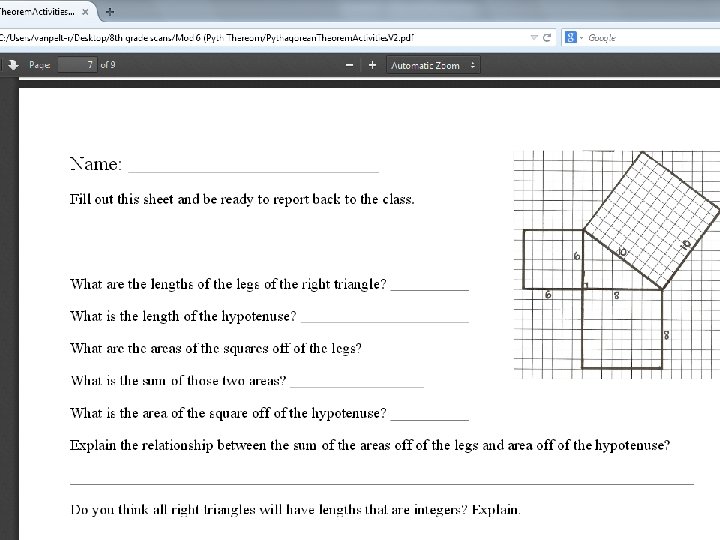 The Pythagorean Theorem Warm UP Get a slip