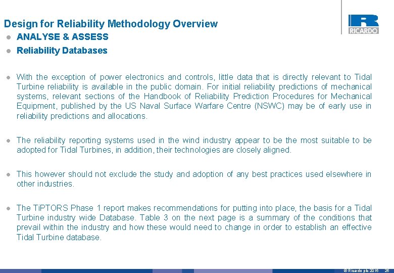 A Design for Reliability Methodology for Tidal Turbine