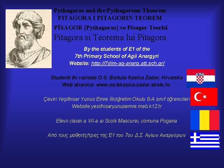 Pythagoras and the Pythagorean Theorem PITAGORA I PITAGORIN