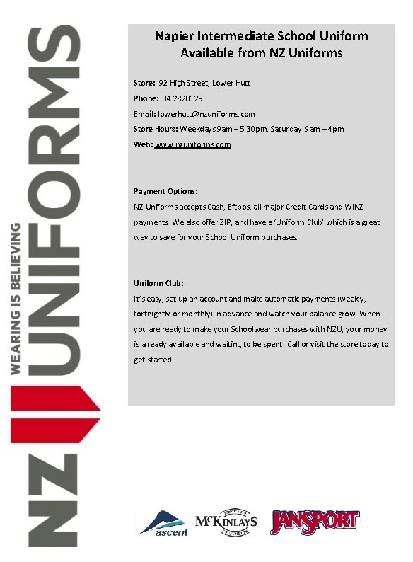 Napier Intermediate School Uniform Available from NZ Uniforms