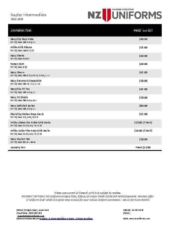 Napier Intermediate School Uniform Available from NZ Uniforms