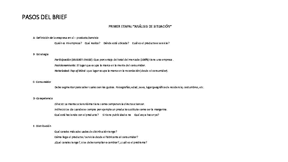 PASOS DEL BRIEF PRIMER ETAPA ANLISIS DE SITUACIN