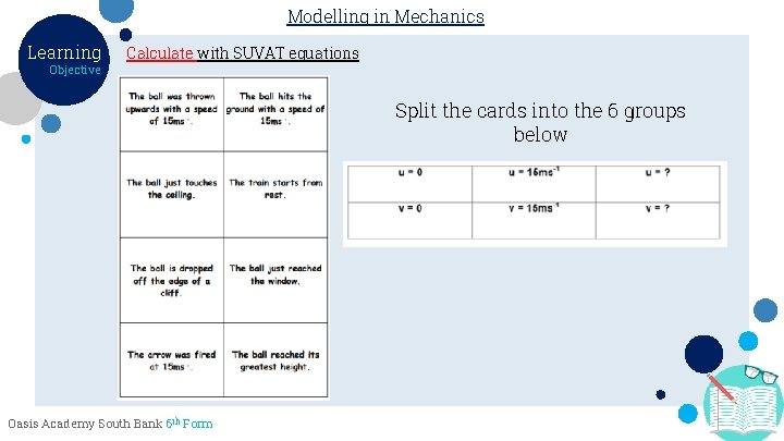 Modelling in Mechanics Learning Calculate with SUVAT equations