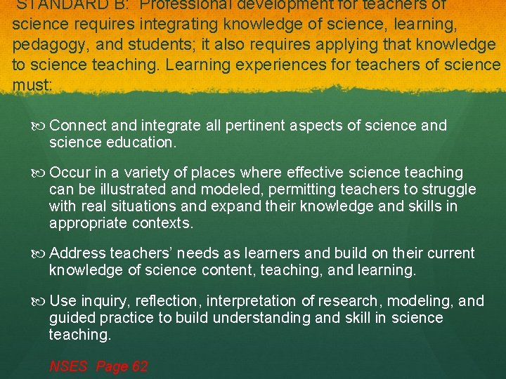 Schema for Professional Development to Implement the Framework