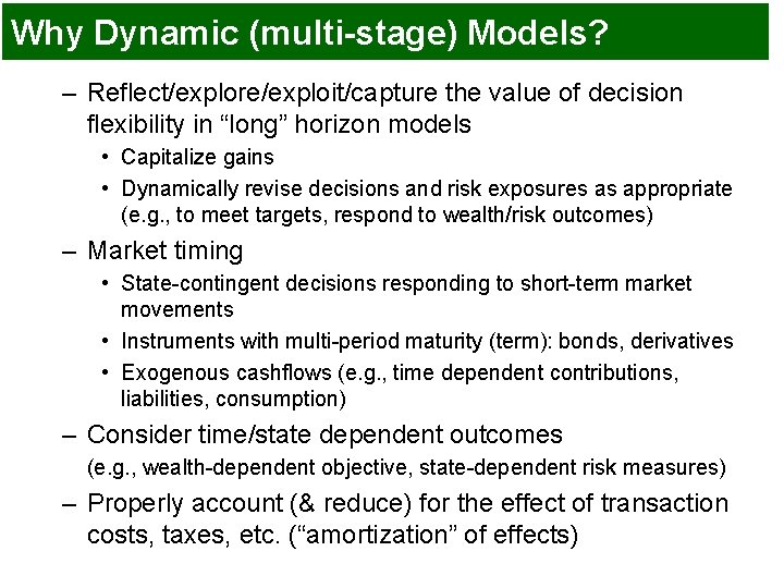 Stochastic Programming Applications in Finance Hercules Vladimirou Center