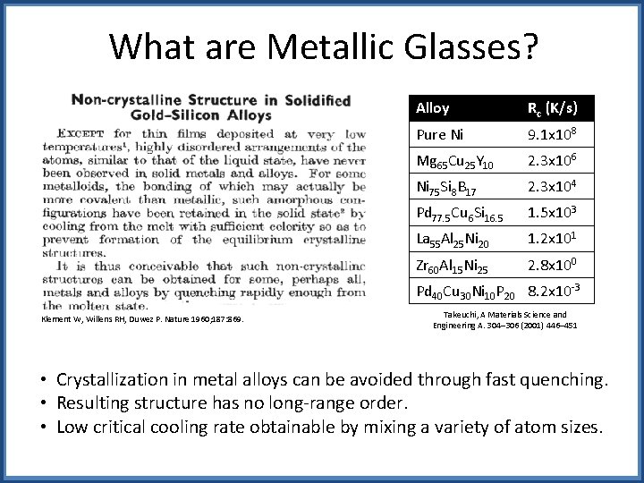 The Structure of Metallic Glasses David Poerschke Materials