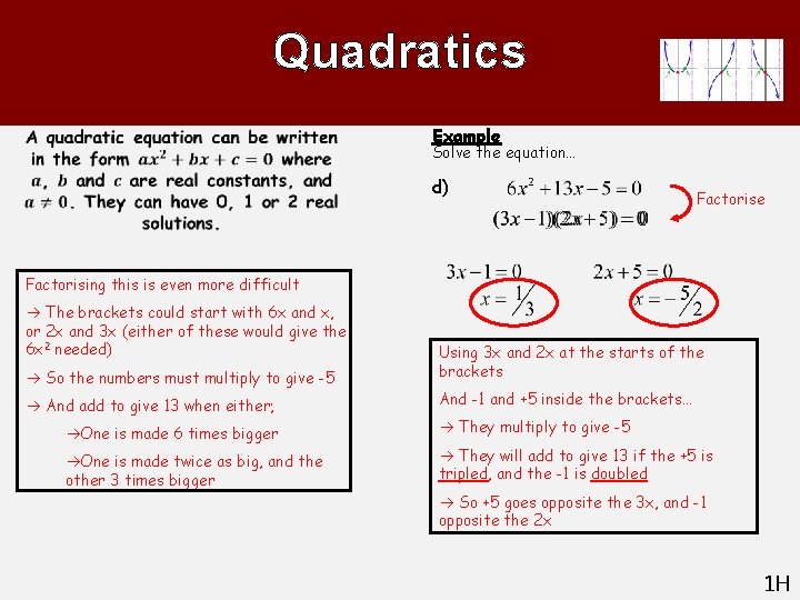 A Level Bridging Work Week 5 Quadratics Example
