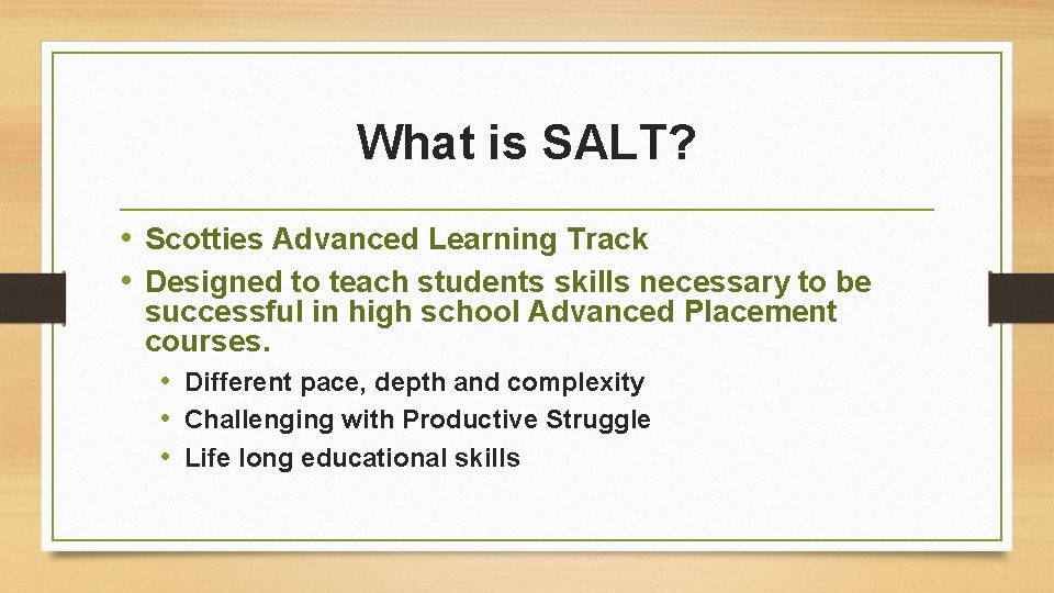 De Laura Middle School SALT Informational Night Presentation