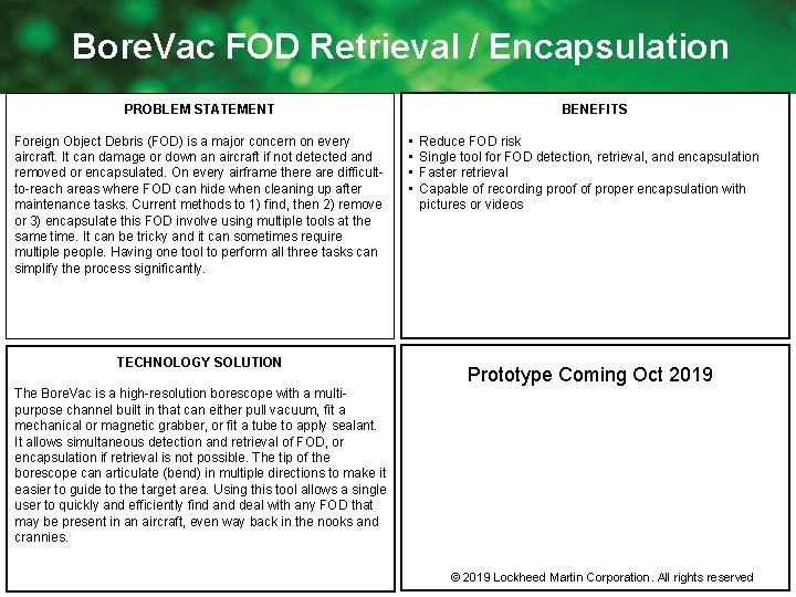 Bore Vac FOD Retrieval Encapsulation PROBLEM STATEMENT Foreign