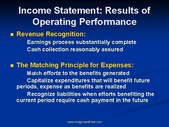 Income Statement Results of Operating Performance n Revenue