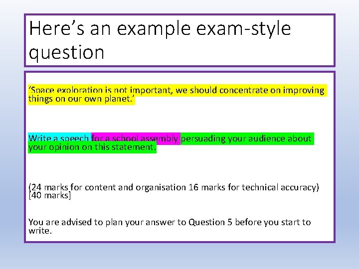 Heres an example examstyle question Space exploration is