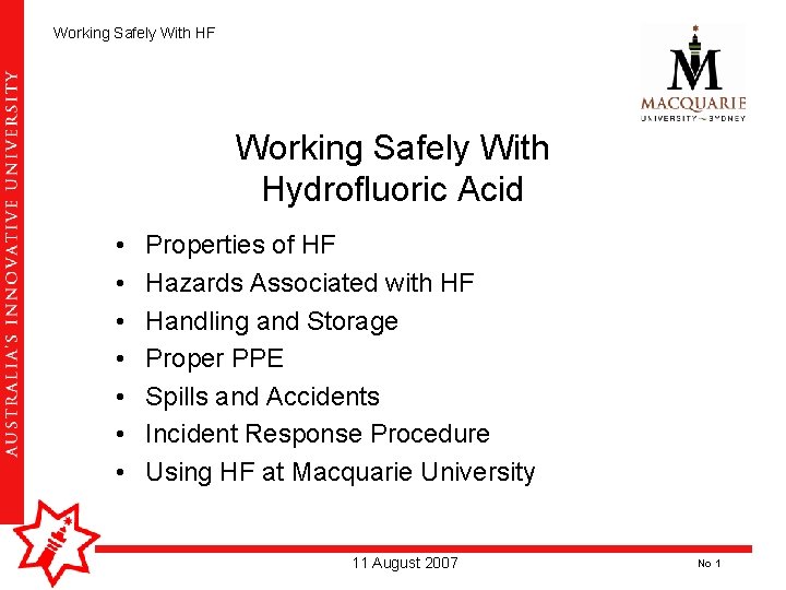 Working Safely With HF Working Safely With Hydrofluoric