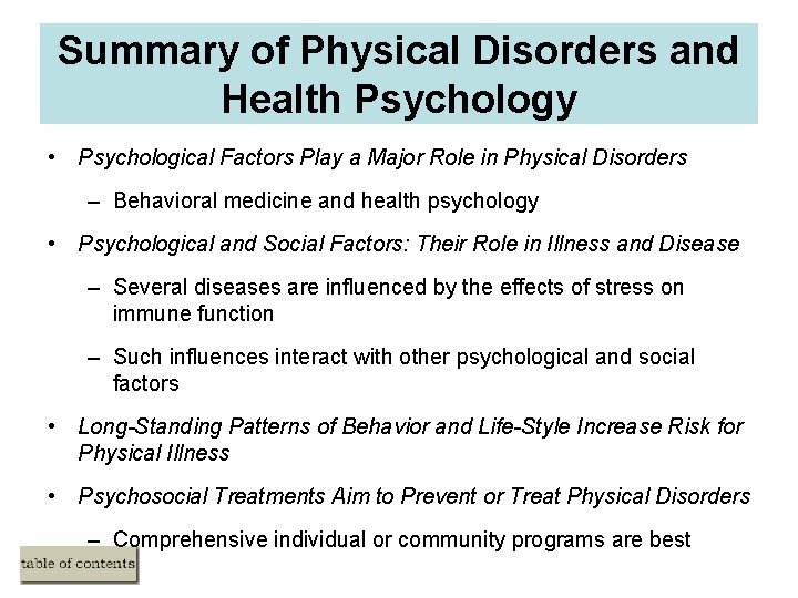 Physical Disorders and Health Psychology Chapter 7 Psychological