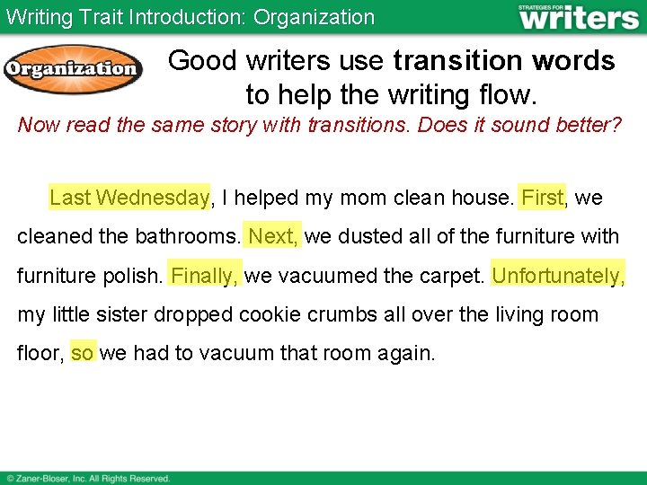 Writing Trait Introduction Organization The Six Traits of