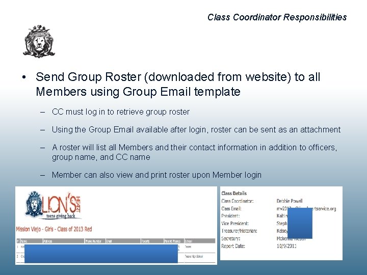 Class Coordinator Training CLASS COORDINATOR RESPONSIBILITIES Class ...