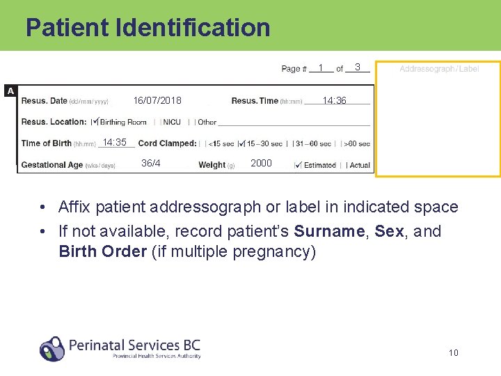 BC Newborn Resuscitation Record PSBC 1980 June 2019