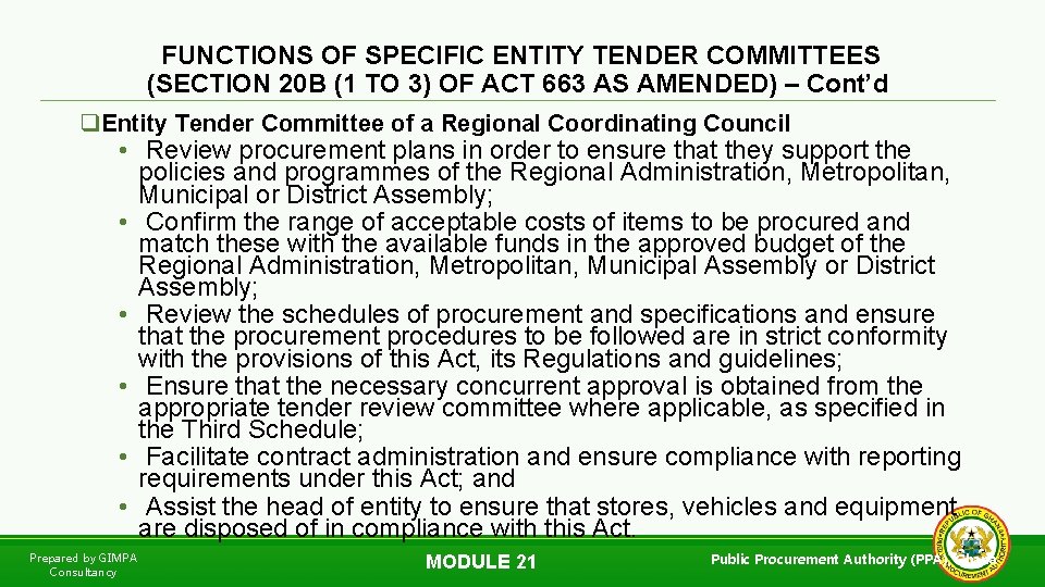 MODULE 21 ENTITY TENDER COMMITTEE MEETINGS Prepared by