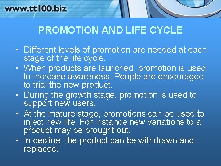 Linking promotional activity to the product life cycle