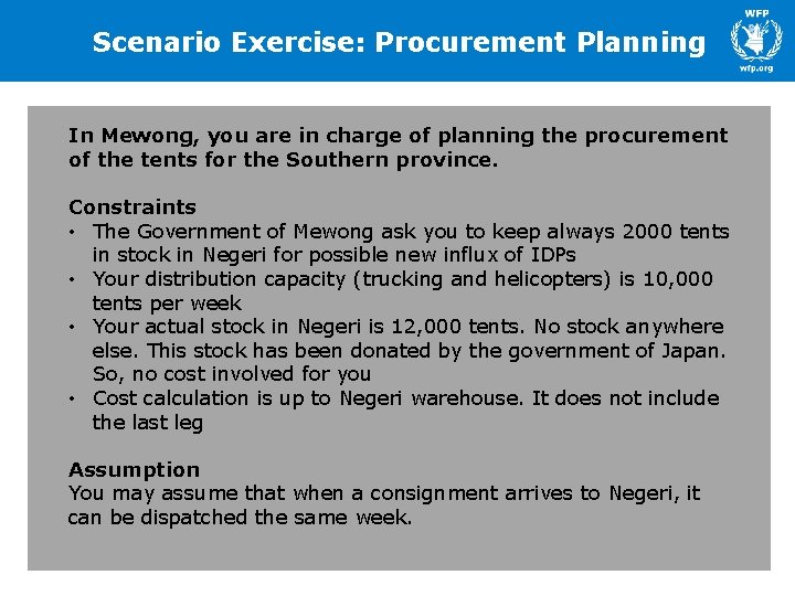 Procurement Planning WFP Logistics We Deliver Lesson Objectives