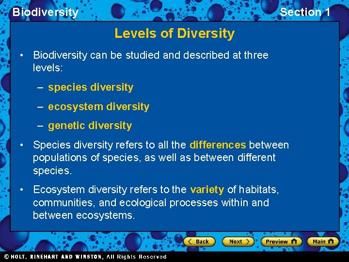 Biodiversity Section 1 Chapter 10 Biodiversity Section 1