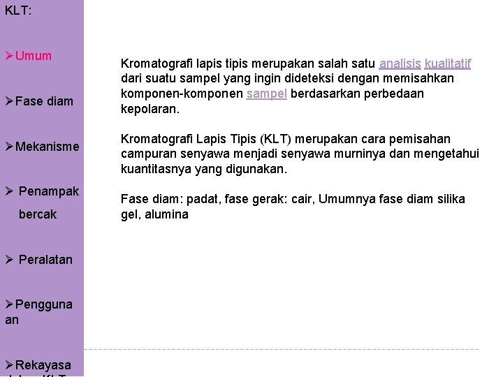 KLT Umum Fase diam Mekanisme Istilah Kromatografi Lapis