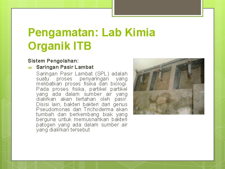 PENGOLAHAN AIR LIMBAH Tempat Pengamatan Lab Kimia Organik