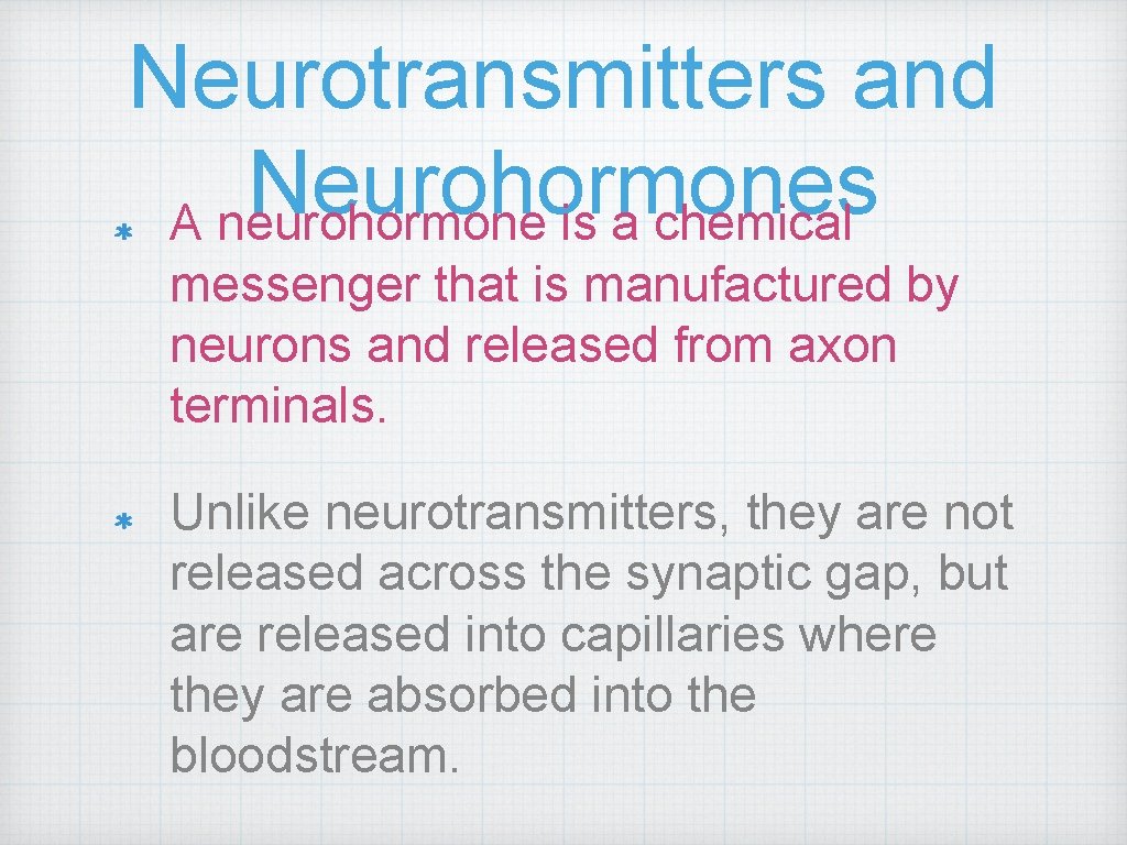 Role of neurotransmitters and neurohormones To start based