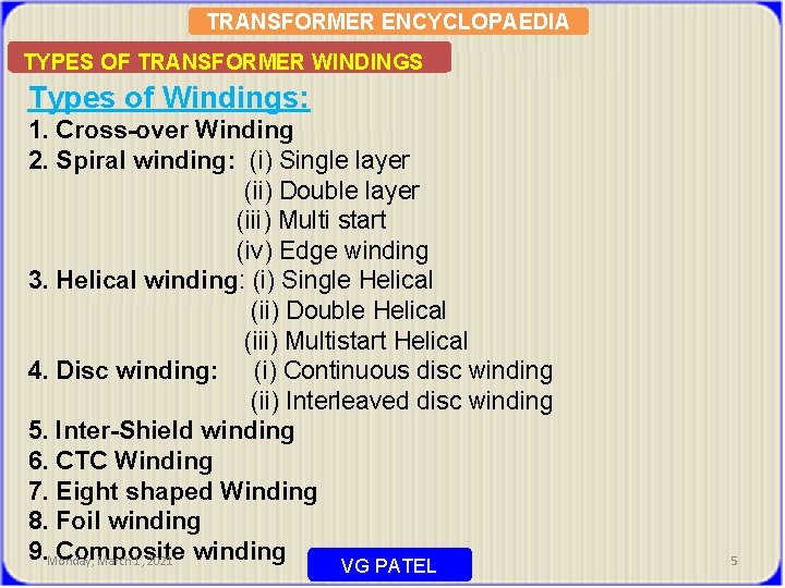 Types of Transformer Oil Windings PRESENTED BY PROF