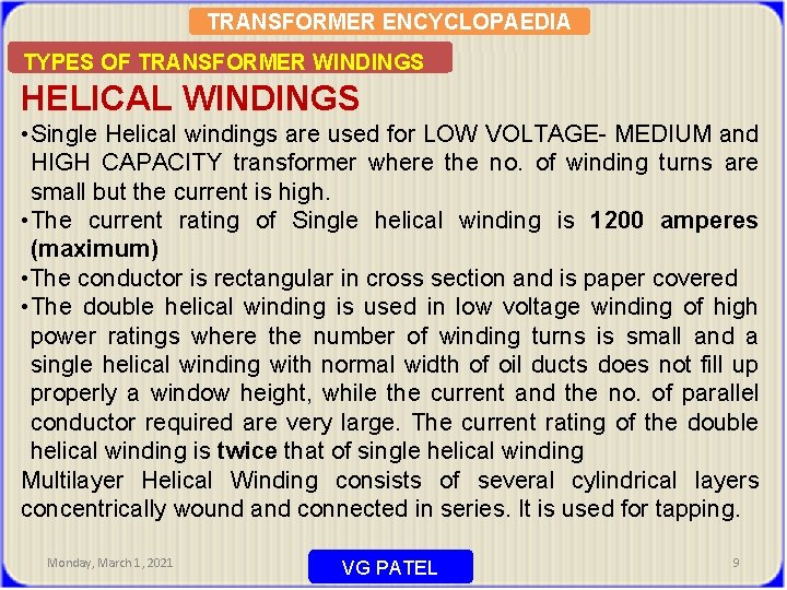 Types of Transformer Oil Windings PRESENTED BY PROF