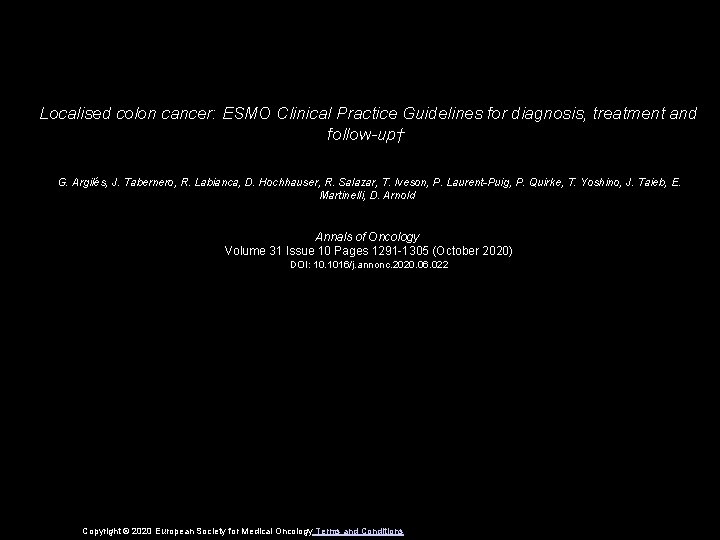 Localised colon cancer ESMO Clinical Practice Guidelines for