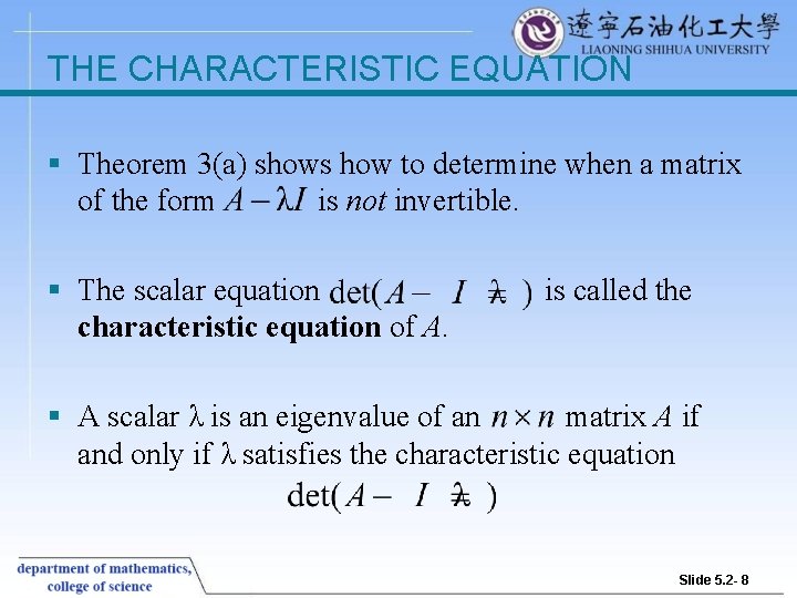 5 Eigenvalues and Eigenvectors 5 2 THE CHARACTERISTIC