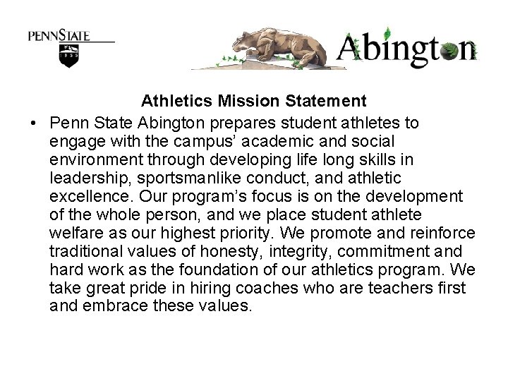 Athletics Mission Statement Penn State Abington prepares student