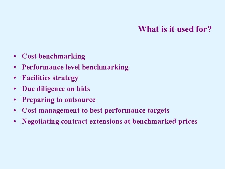 Introduction to Estates Master Facilities Benchmarking and Cost