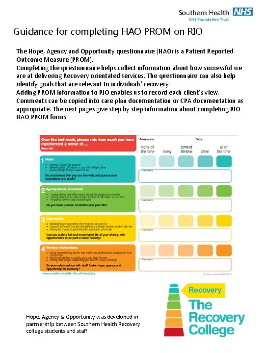 Guidance for completing HAO PROM on RIO The