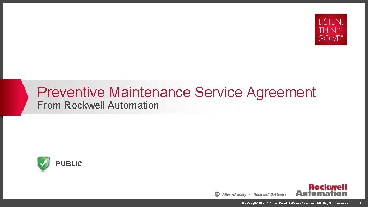 Preventive Maintenance Service Agreement From Rockwell Automation PUBLIC