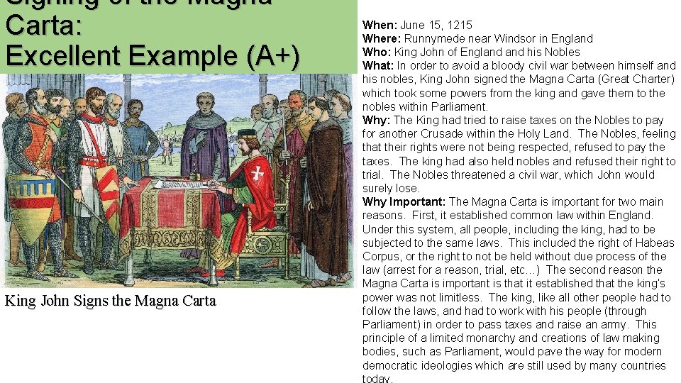 Signing of the Magna Carta Excellent Example A