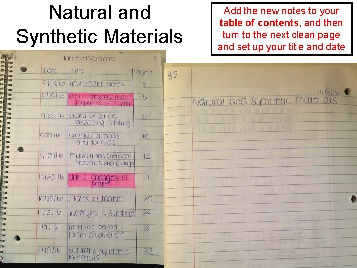 Natural and Synthetic Materials Add the new notes