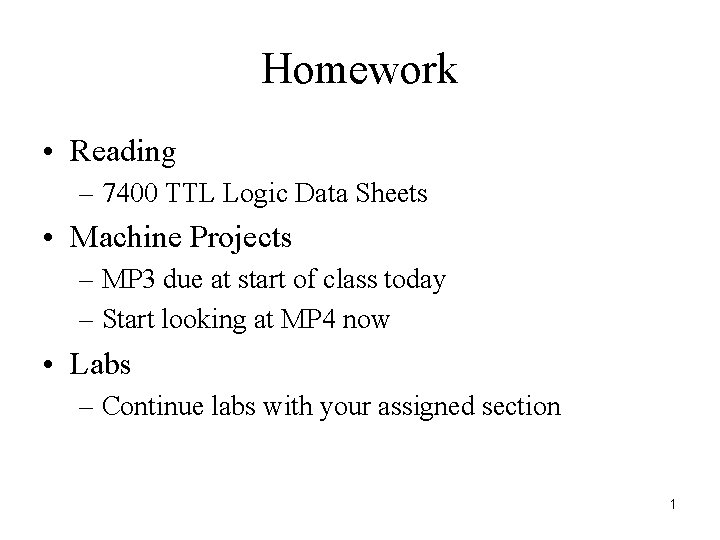 Homework Reading 7400 TTL Logic Data Sheets Machine