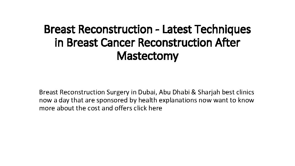 Breast Reconstruction Latest Techniques in Breast Cancer Reconstruction