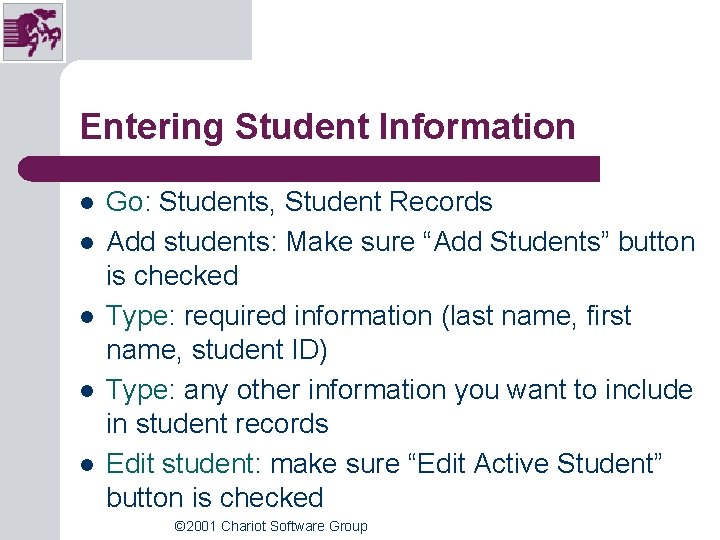 Using Micro Grade Classroom Management Software 2001 Chariot