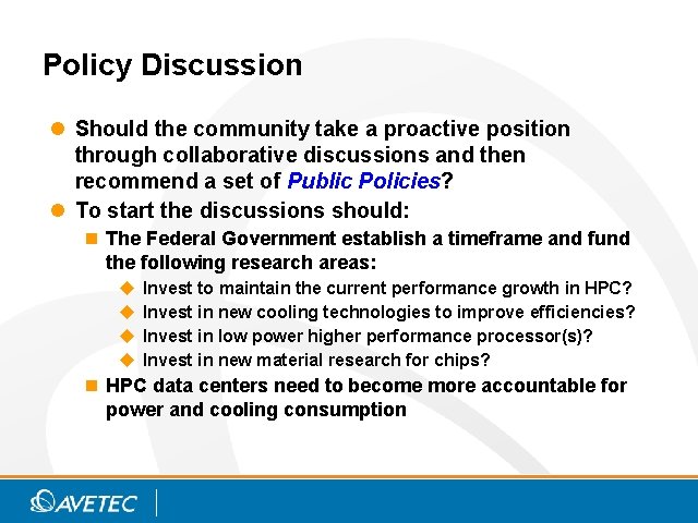 Power and Cooling of HPC Data Centers Requirements